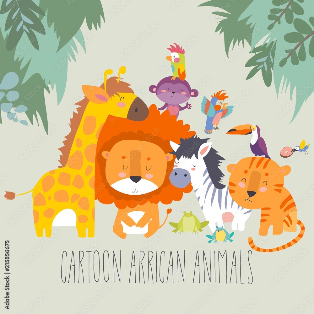 Happy jungle animals. Best friends Stock Vector | Adobe Stock