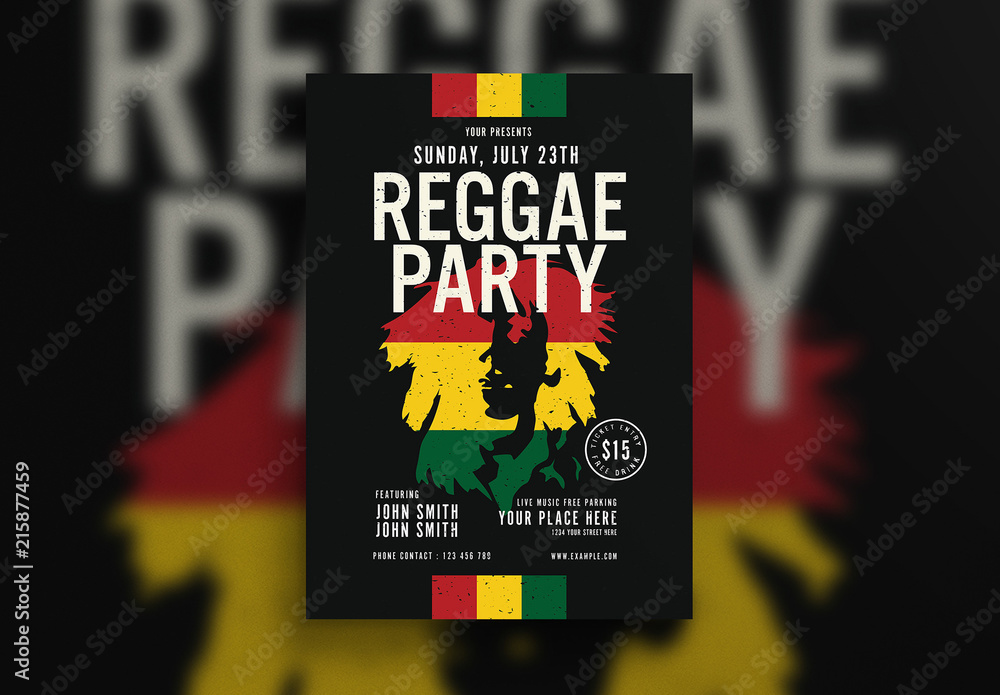 Reggae Party Flyer Layout Stock Template | Adobe Stock
