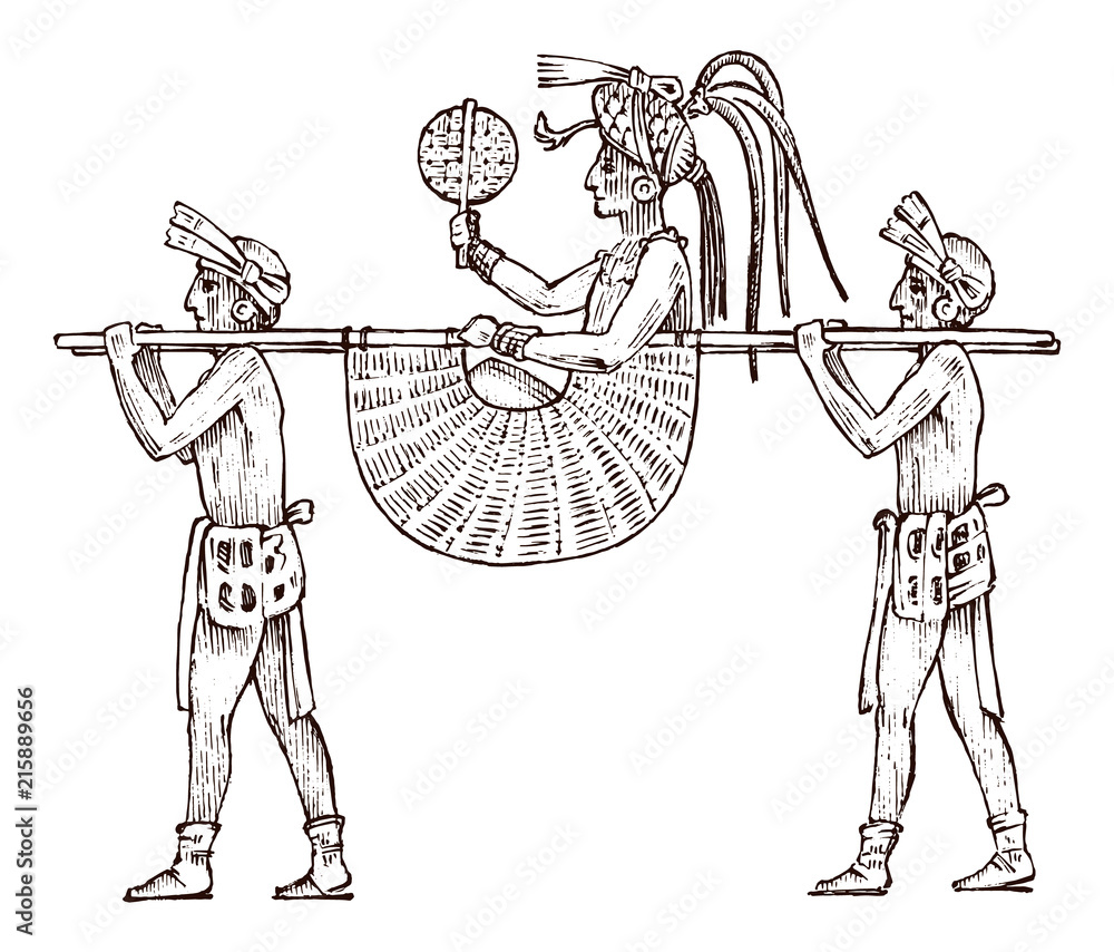 Maya Vintage style. Aztec culture. Litter vehicle or palanquin for the ...