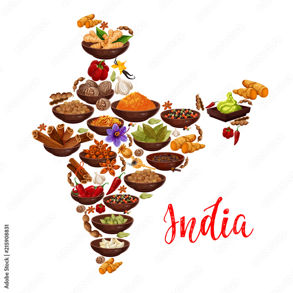Vector India map of Indian spices Stock Vector | Adobe Stock