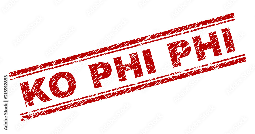 KO PHI seal print with grunge texture. Red vector rubber print of KO ...