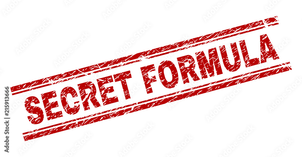 SECRET FORMULA seal stamp with corroded texture. Red vector rubber ...