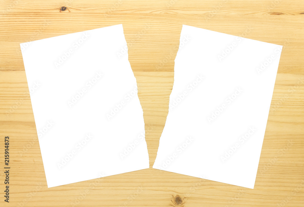 White Ripped Paper or Torn Paper in Half on Wood Background Stock Photo ...