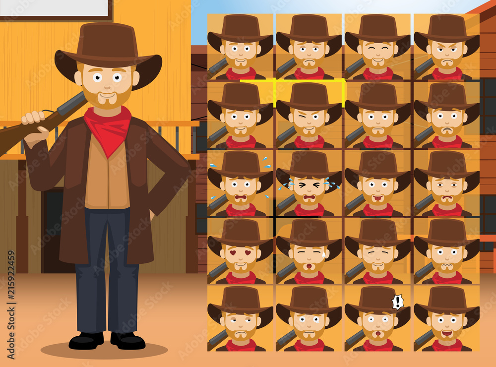 Western Shotgun Man Cartoon Character Emotions Stock Vector | Adobe Stock