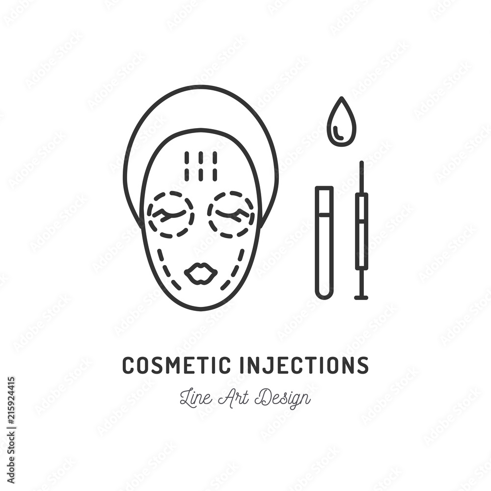 Cosmetic Injections, Beauty injections. Thin line art design, Vector ...