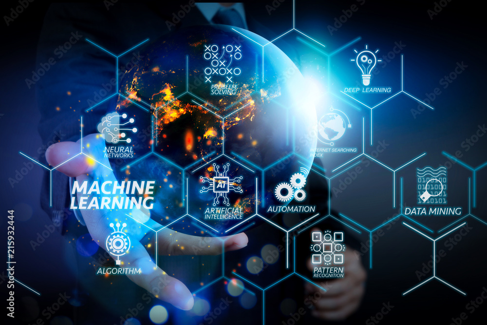 Machine learning technology diagram with artificial intelligence (AI ...
