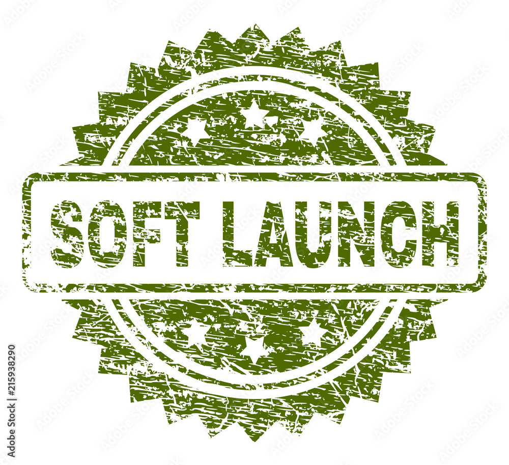 SOFT LAUNCH stamp seal watermark with grunge style. Green vector rubber ...