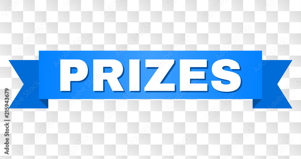 PRIZES text on a ribbon. Designed with white title and blue stripe ...