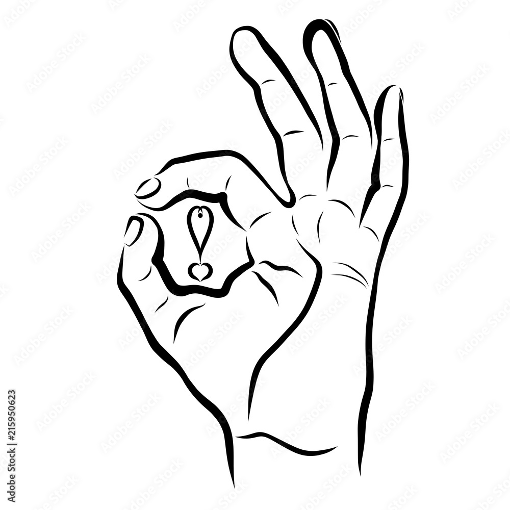 Hand showing the sign okay, and an exclamation point from the hearts ...