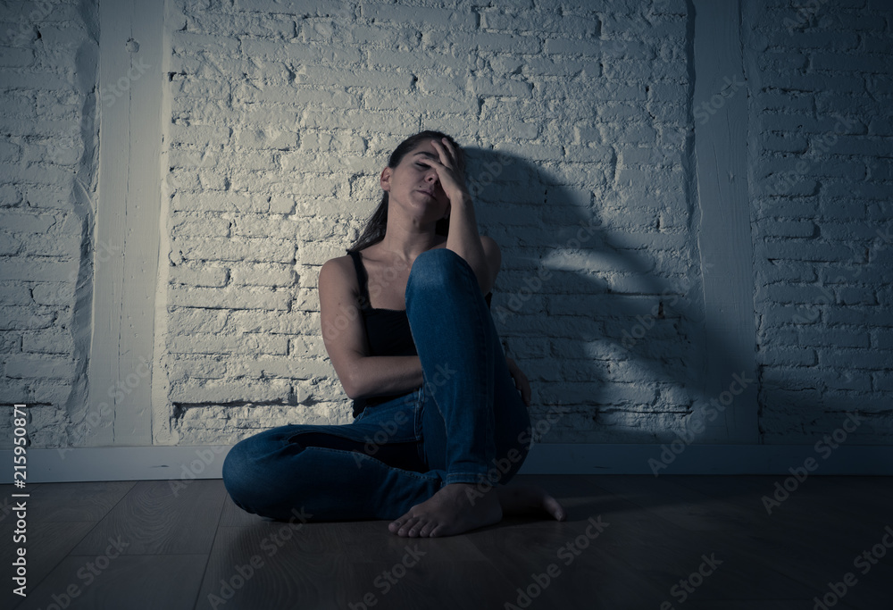 Young devastated depressed woman crying sad feeling hurt suffering ...