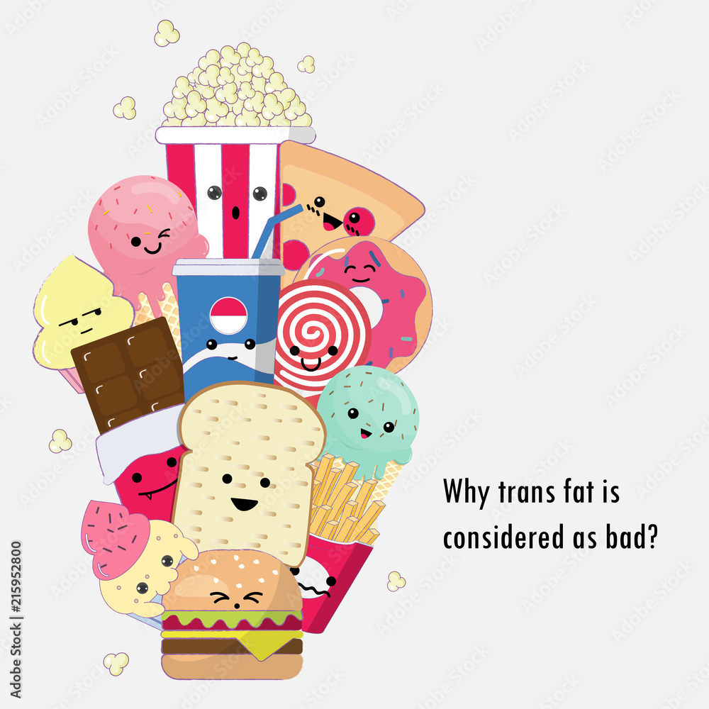 Harmful of trans fat cute cartoon doodle vector. Stock Vector | Adobe Stock