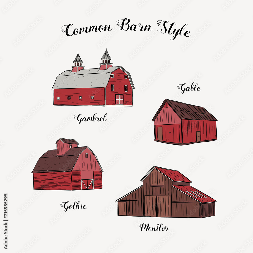 Coleection of common barn style, hand draw sketch vector. Stock Vector ...