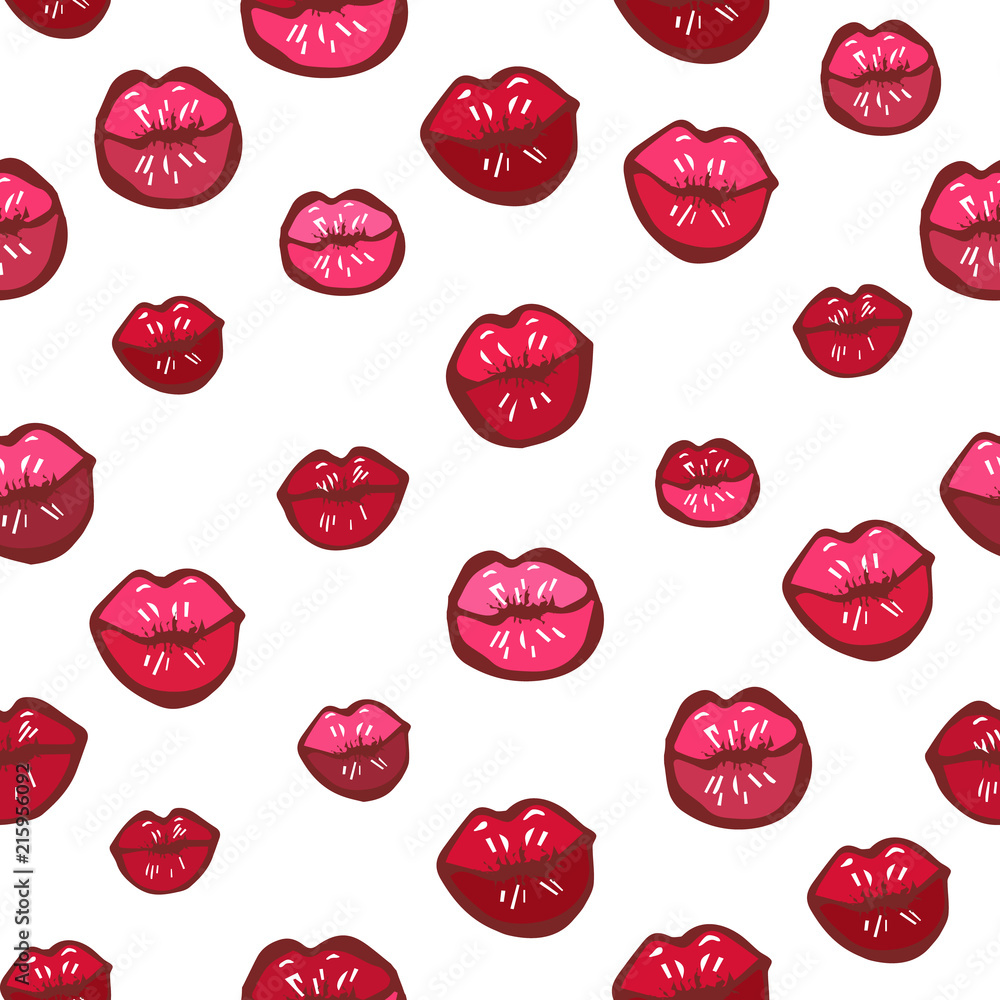 Seamless pattern with hand drawn bright lips. Doodle picture with ...