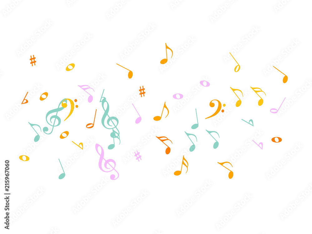 Music Notes Confetti Falling Chaos Vector. Music Symbols Texture Poster ...