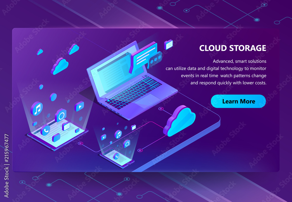 Cloud storage vector isometric concept background. Modern internet ...