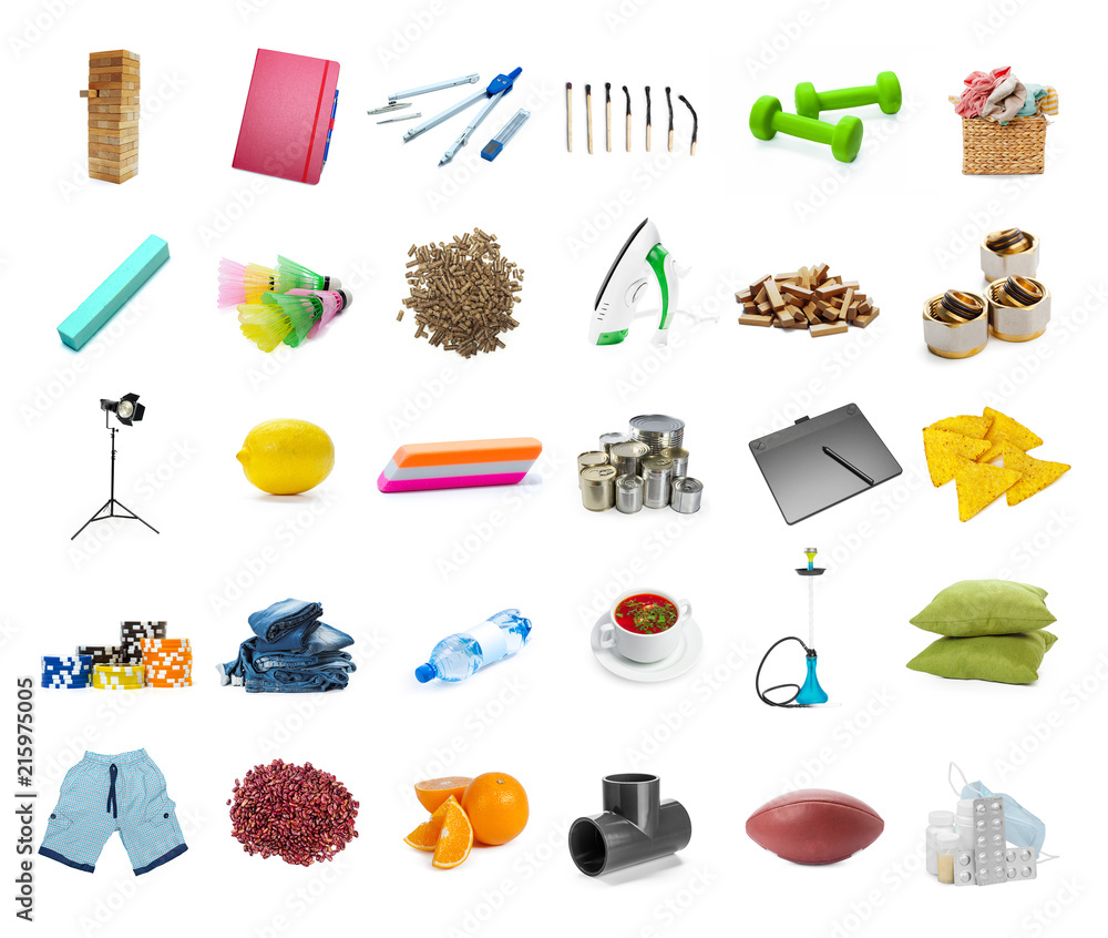 big collection of different objects isolated on white background Stock ...