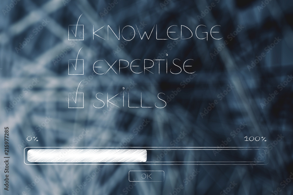 knowledge expertise skills ticked off with progress bar Stock ...
