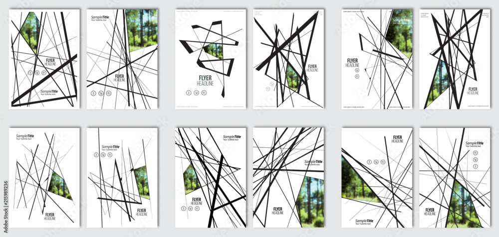 Irregular crossed lines arrangement set. Flyer layout template. Vector ...