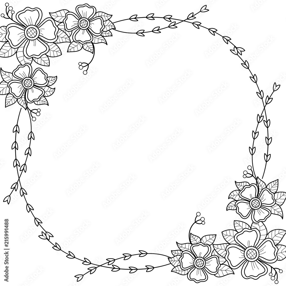 Flowers frame coloring book for adult. doodle style.vector illustration ...