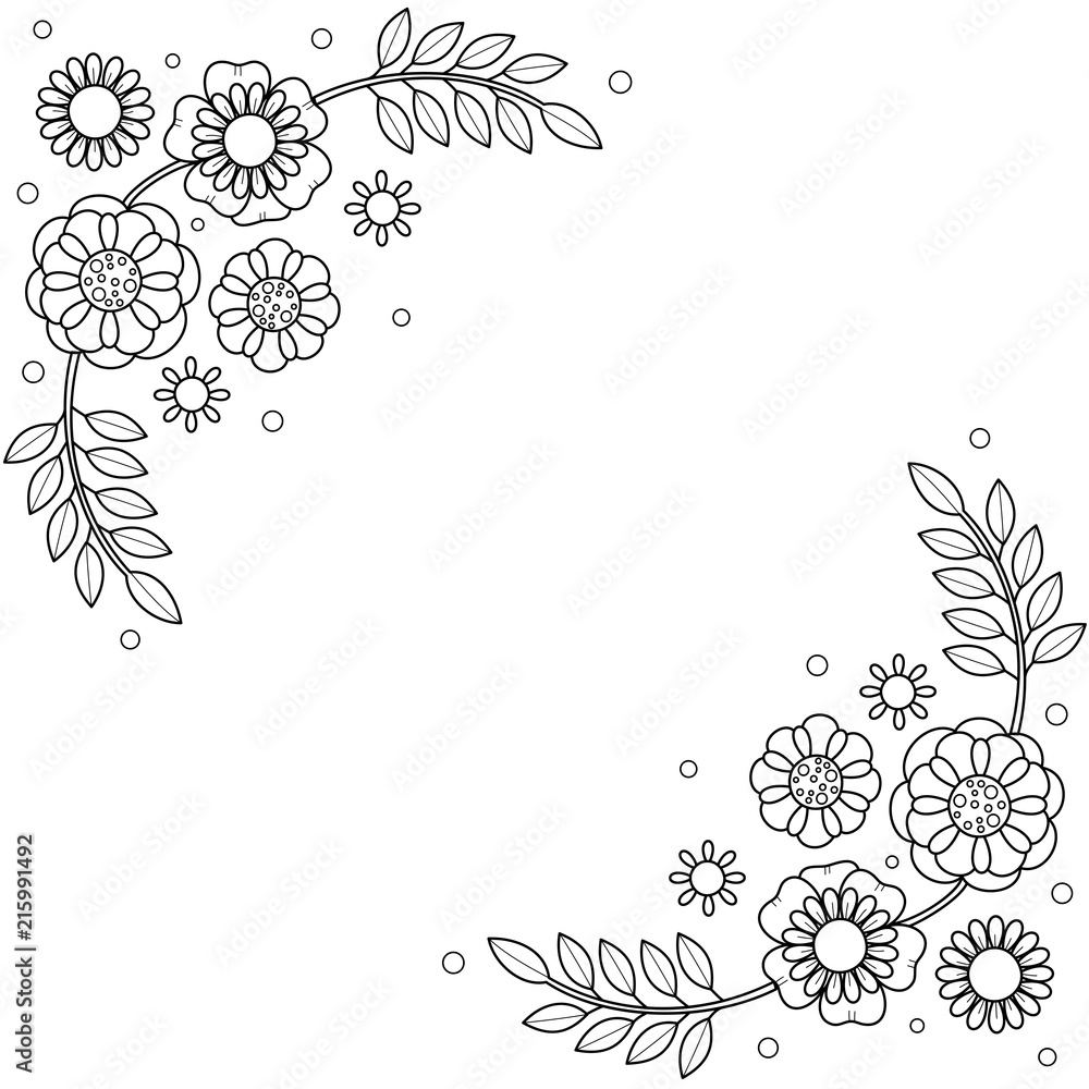 Flowers frame coloring book for adult. doodle style.vector illustration ...