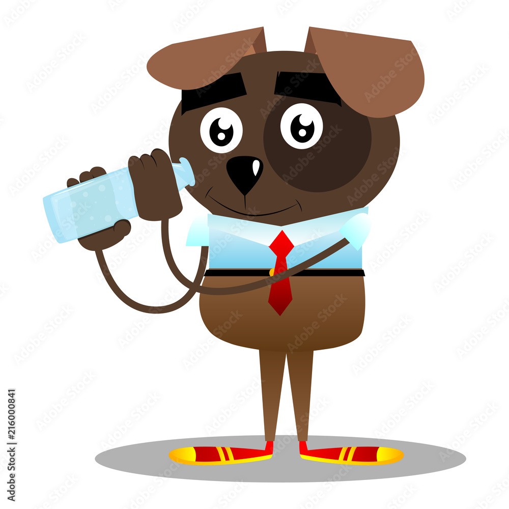 Cartoon vector illustrated business dog drinking water from a glass ...