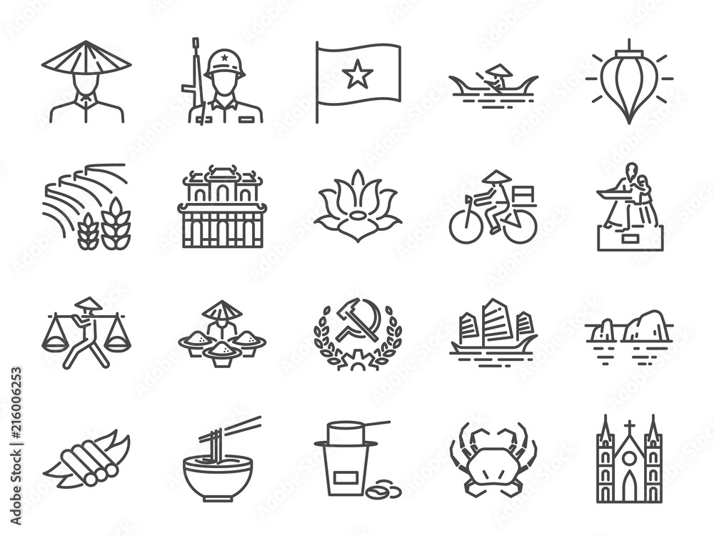 Vietnam icon set. Included icons as Vietnamese, street food , Pho ...