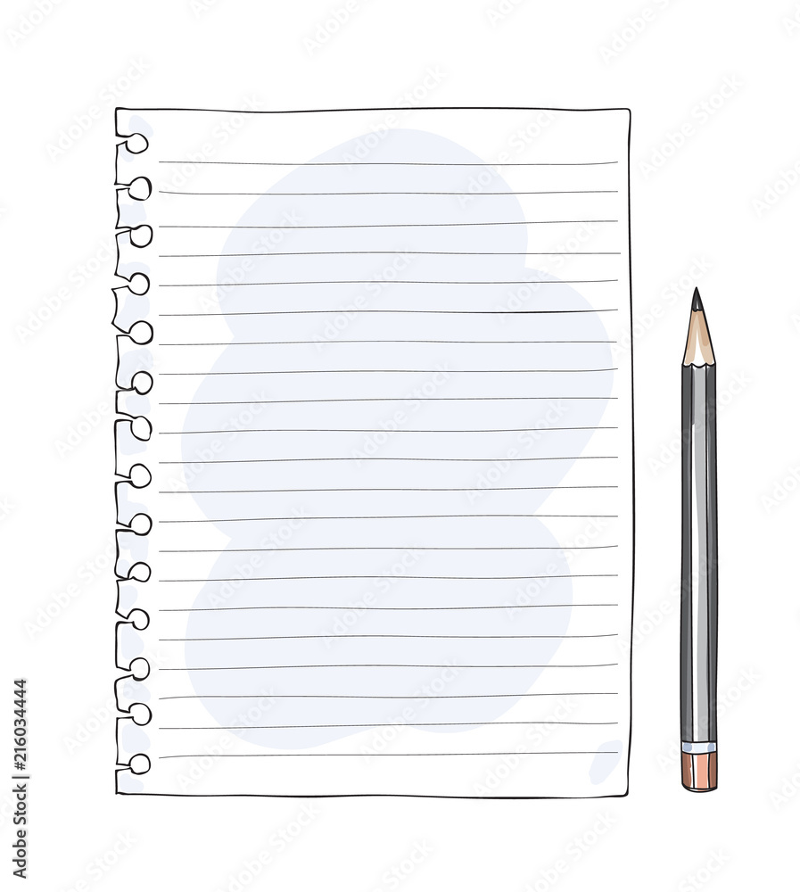 One sheet of paper from a notebook hand drawn art vector illustration ...