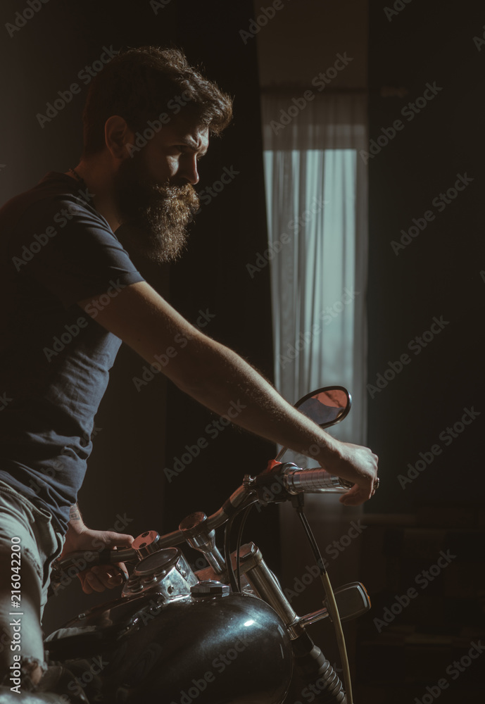 cafe racer. cafe racer poster with bearded biker. cafe racer concept ...