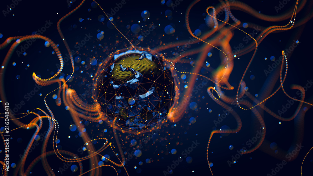 Abstract crypto cyber security technology on global network background ...