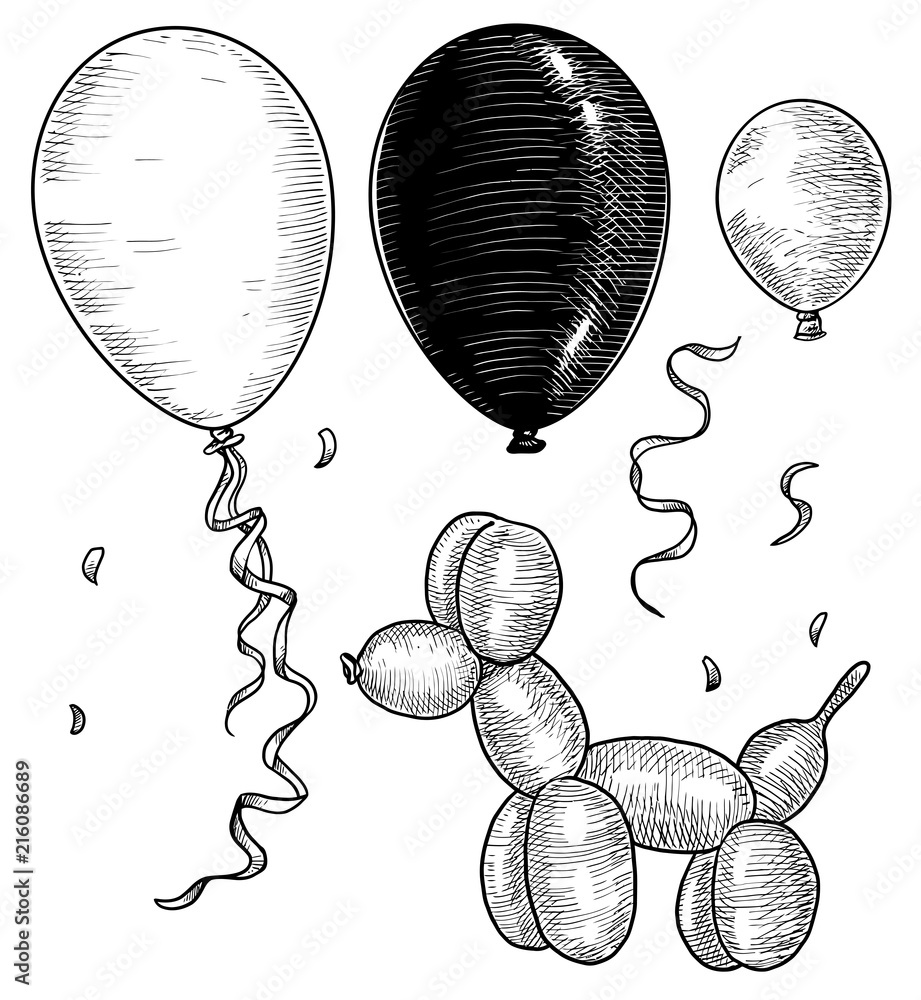 Balloons illustration, drawing, engraving, ink, line art, vector Stock ...