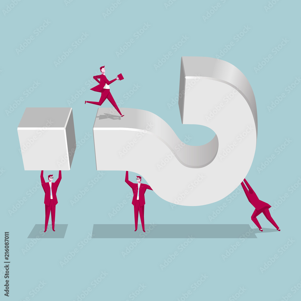 Team concept design, A group of businessmen raised the question mark ...