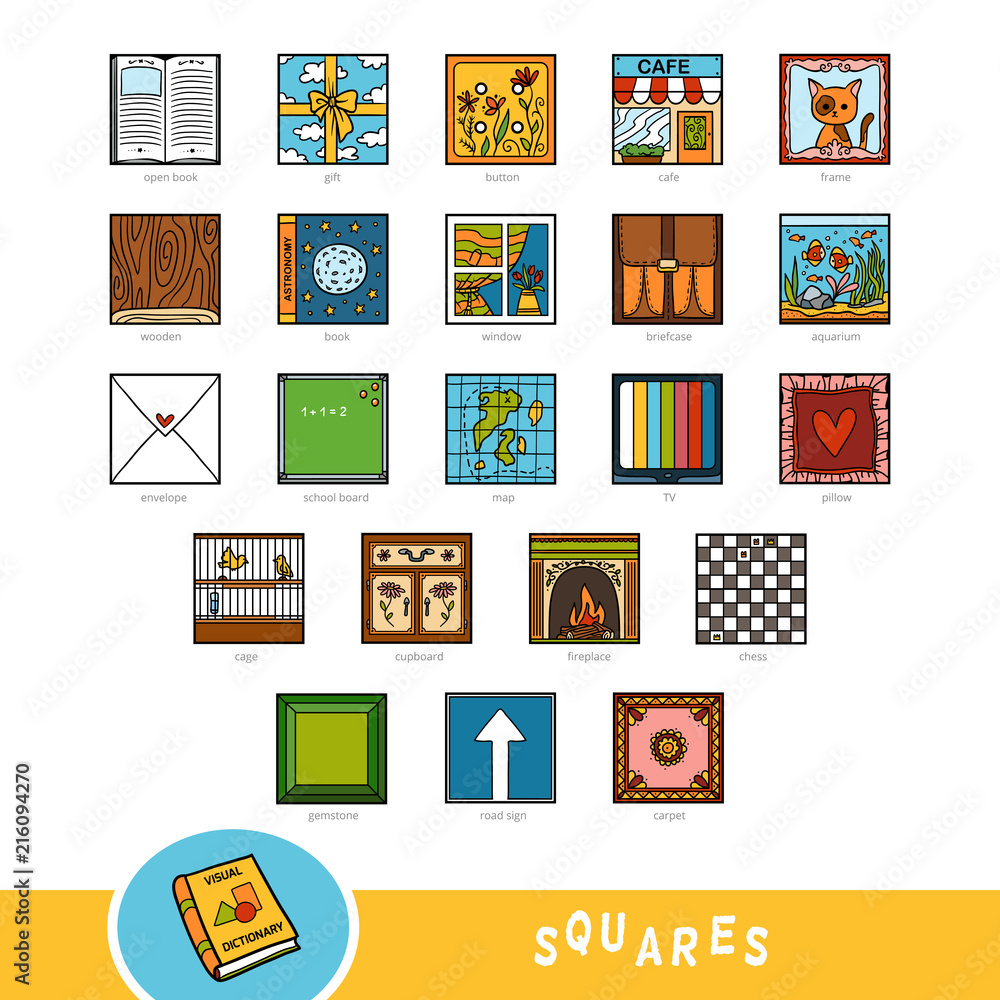 Colorful Set Of Square Shape Objects Visual Dictionary For Children colorful-set-of-square-shape-objects-visual-dictionary-for-children