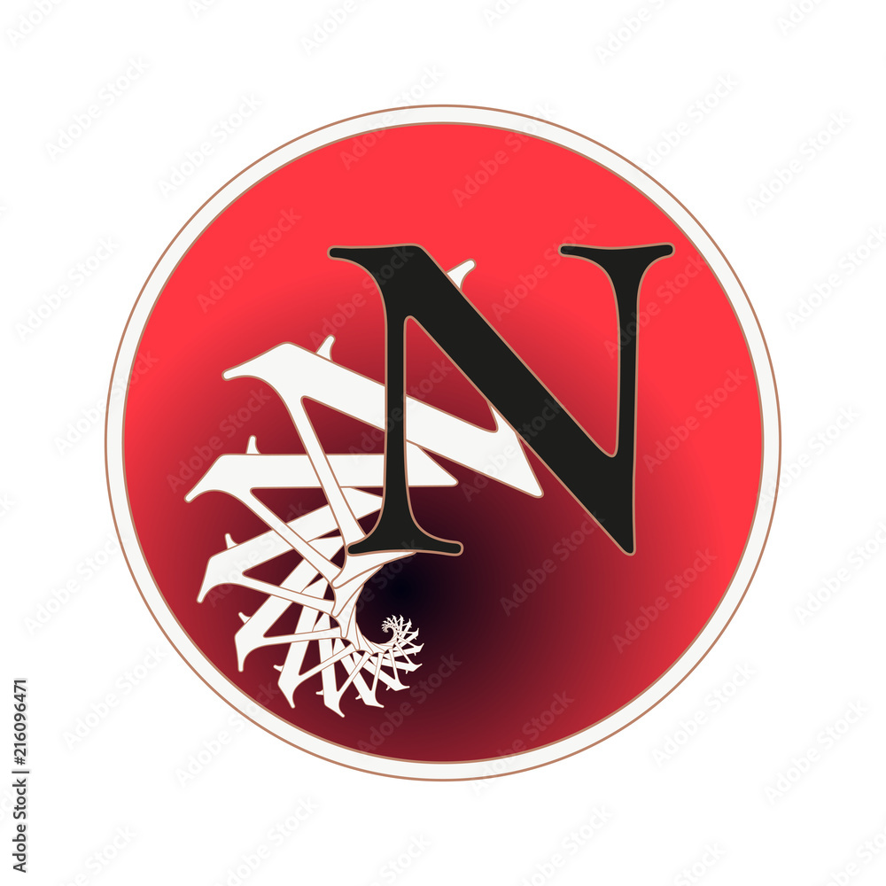letter N circular label with fractal spiral tail pattern in red Stock ...