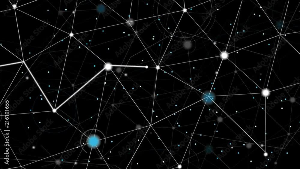 Space map or molecular structure. Circles and paths at pure black ...
