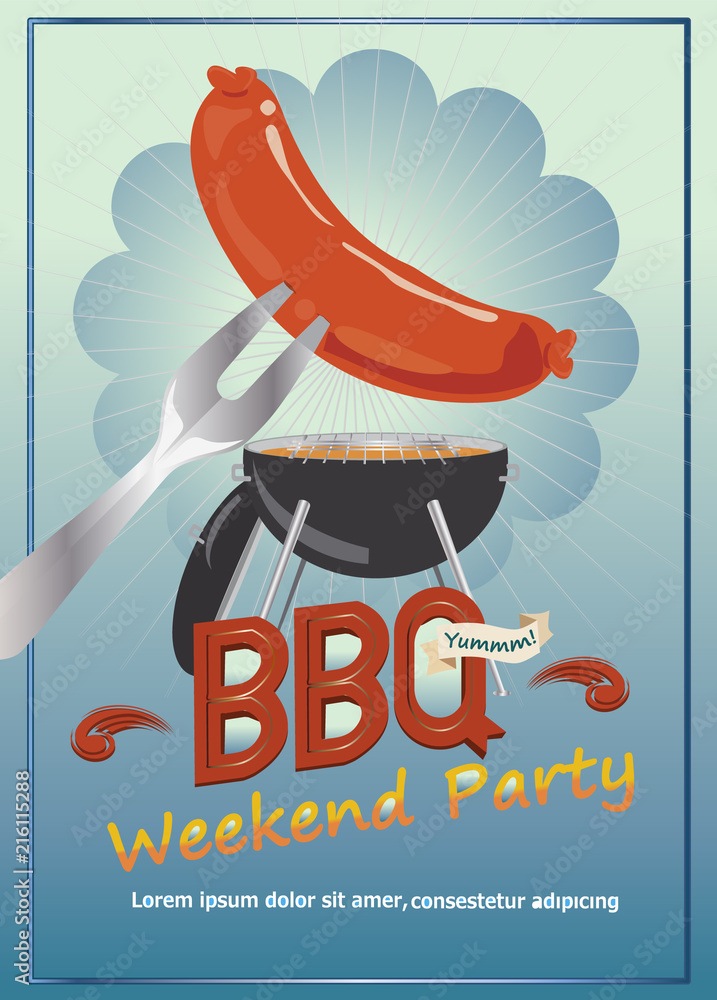 BBQ colorful poster designs, party design, invitation, ad design. Barbecue logo. BBQ template ...