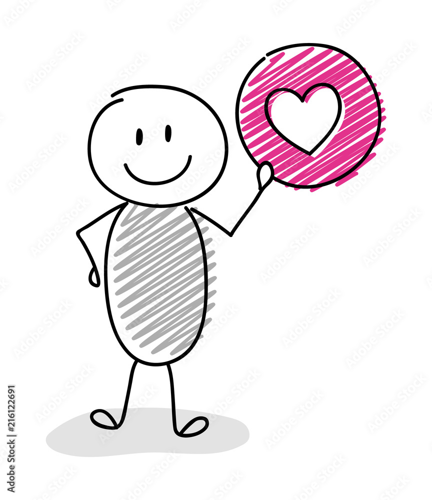 Cartoon stickman holding heart (love) icon. Vector. Stock Vector ...