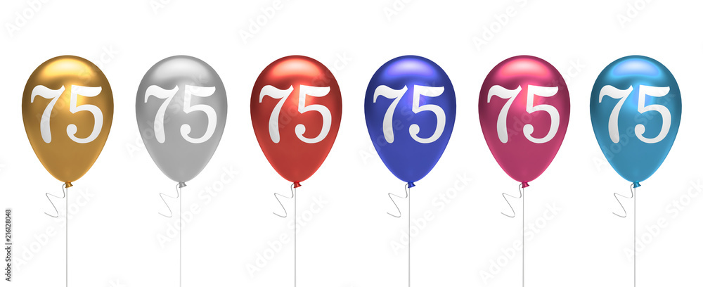 Number 75 birthday balloons collection gold, silver, red, blue, pink ...