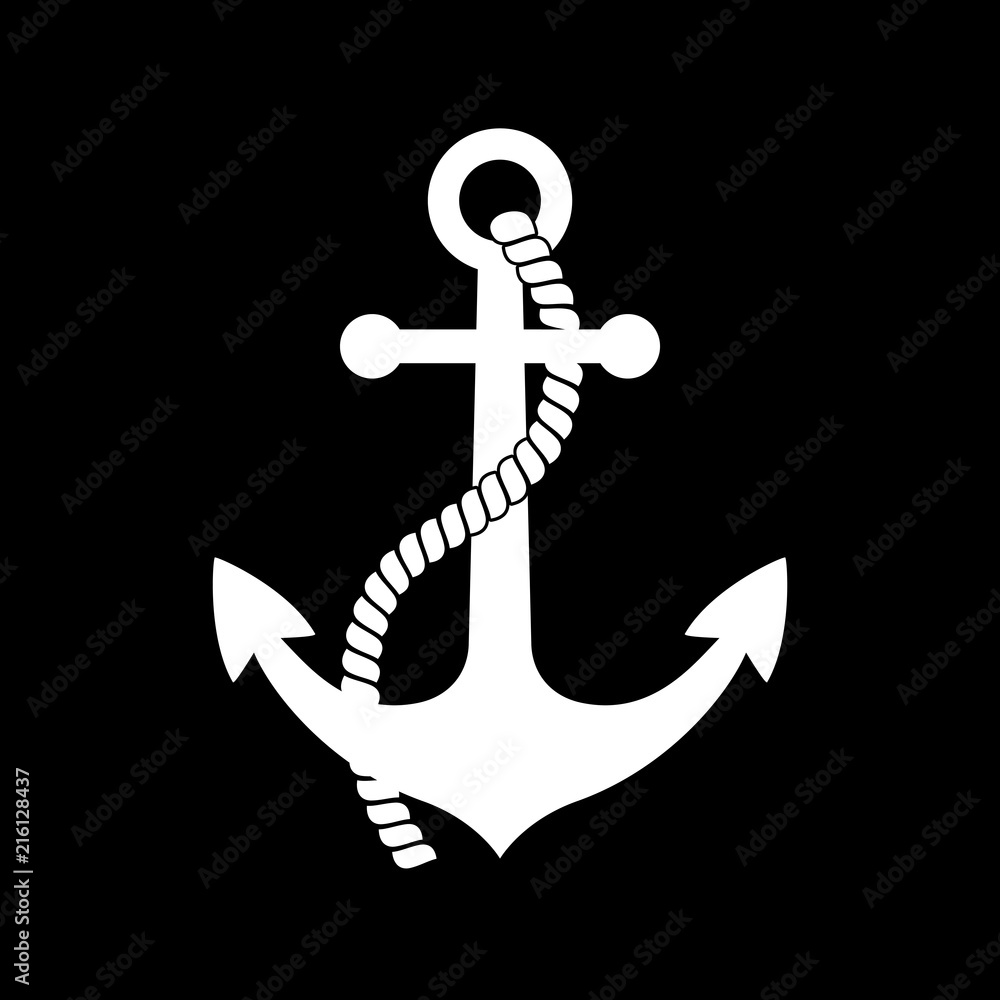 White anchor icon on black background Stock Vector | Adobe Stock