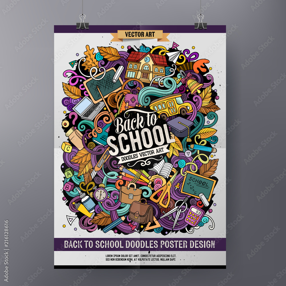 Cartoon hand drawn doodles School poster design Stock Vector | Adobe Stock
