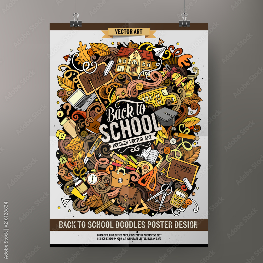 Cartoon hand drawn doodles School poster design Stock Vector | Adobe Stock