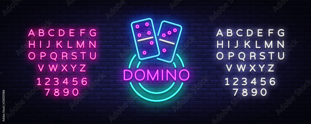 Domino Neon Logo Vector. Domino neon sign, design template, modern ...