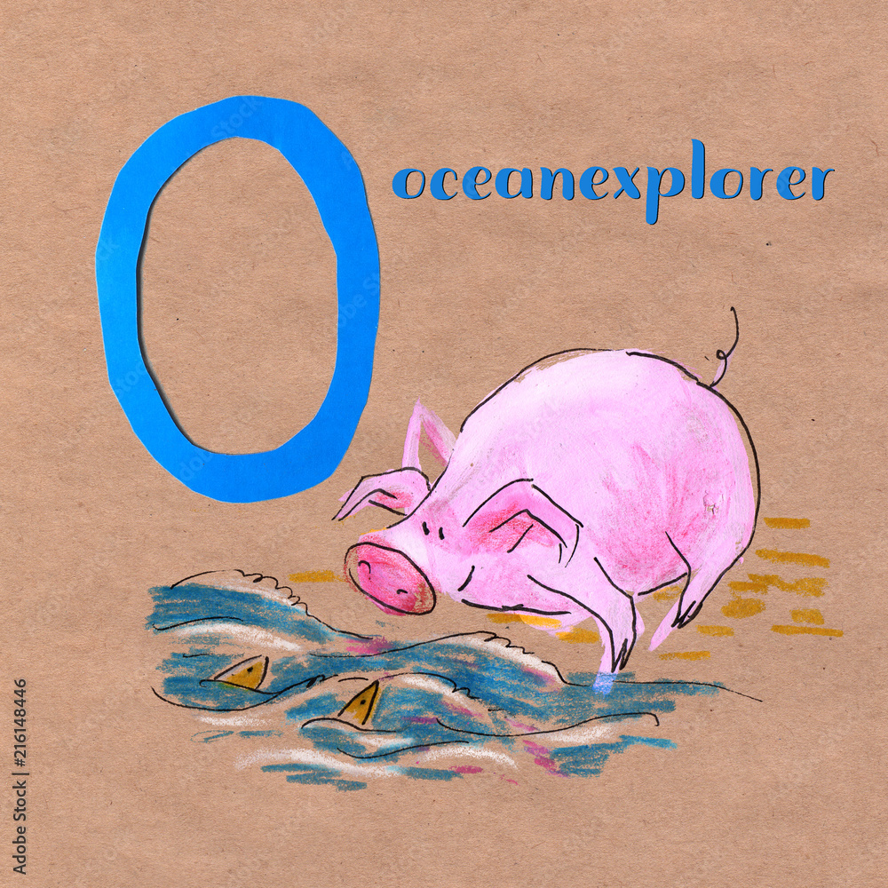 Alphabet for children with pig profession. Letter O. Ocean explorer ...
