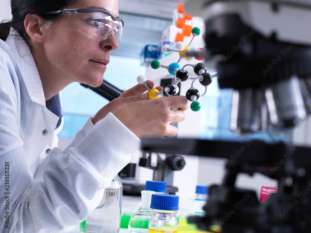 Scientist understanding structure of chemical compound using molecular ...