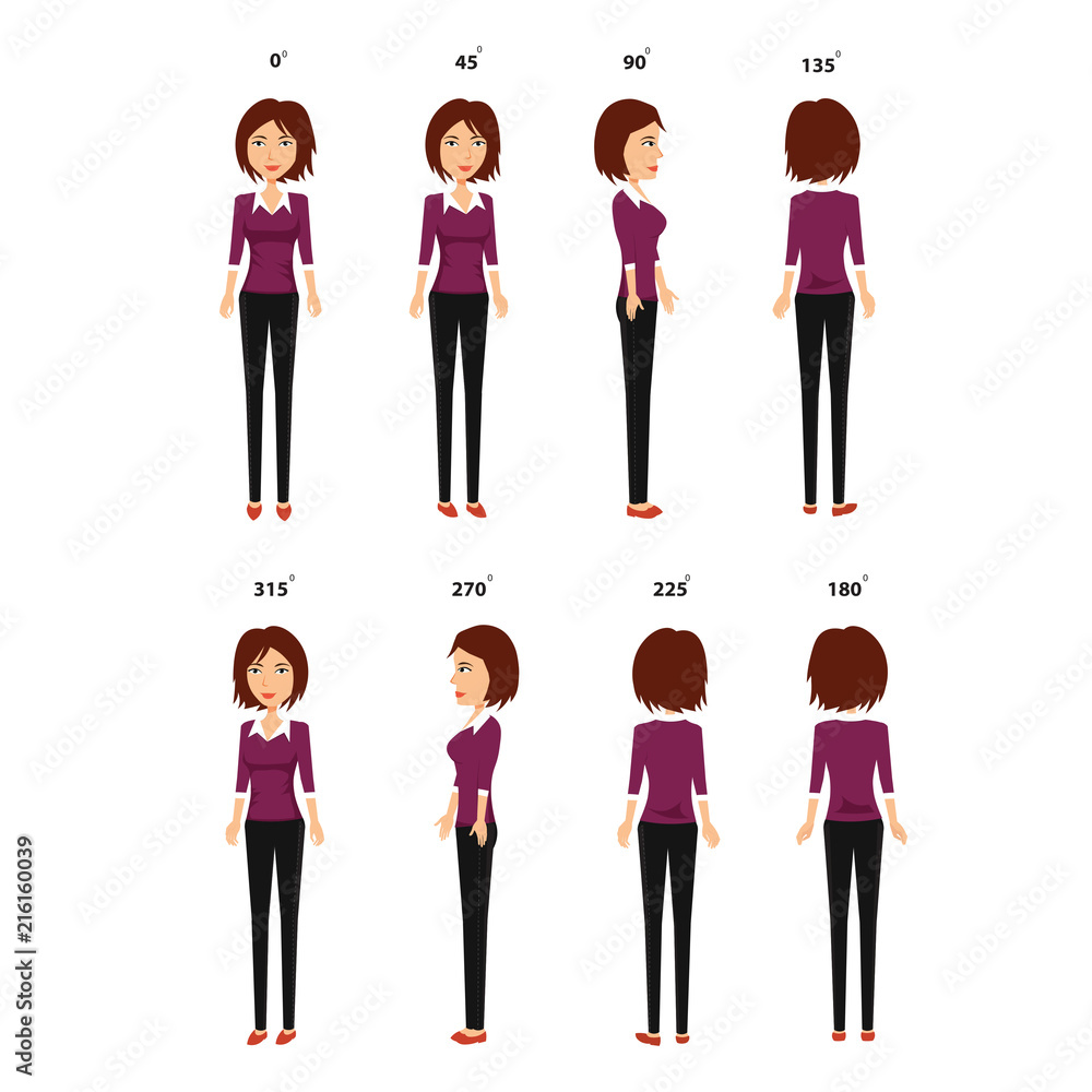 360 Degree Business Woman Vector Character All Body Parts Separated ...
