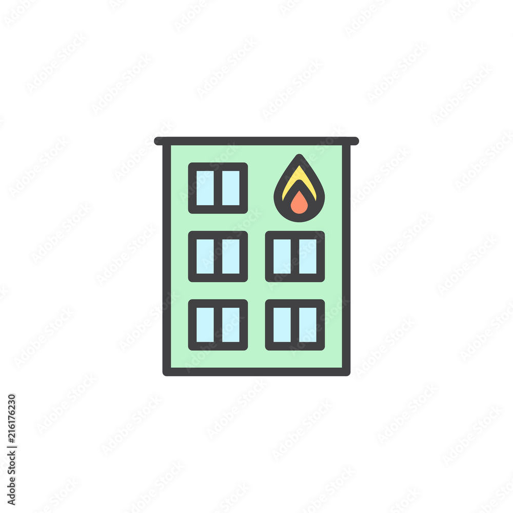 Fire station filled outline icon, line vector sign, linear colorful ...