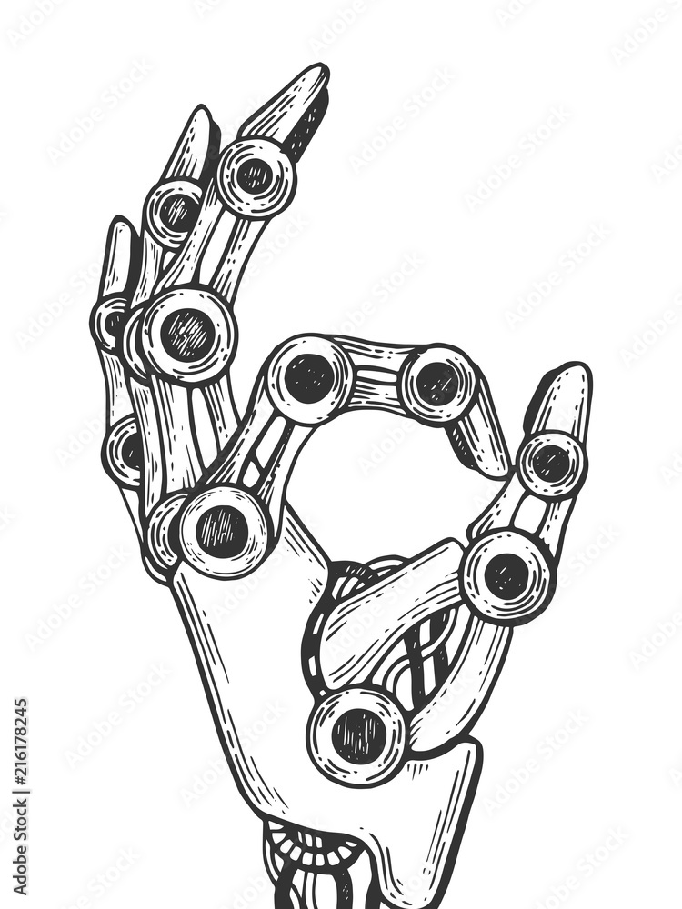 Robot hand engraving vector illustration Stock Vector | Adobe Stock