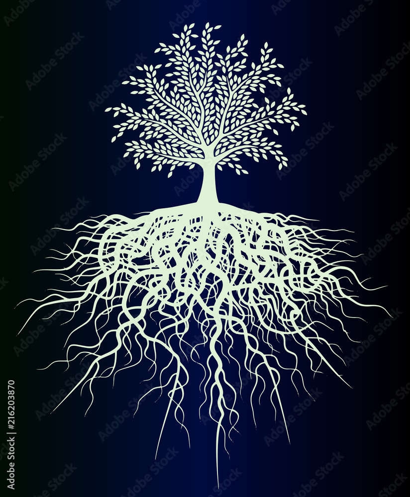 Sketch of tattoo - neon tree of life close-up vector on gradient blue ...