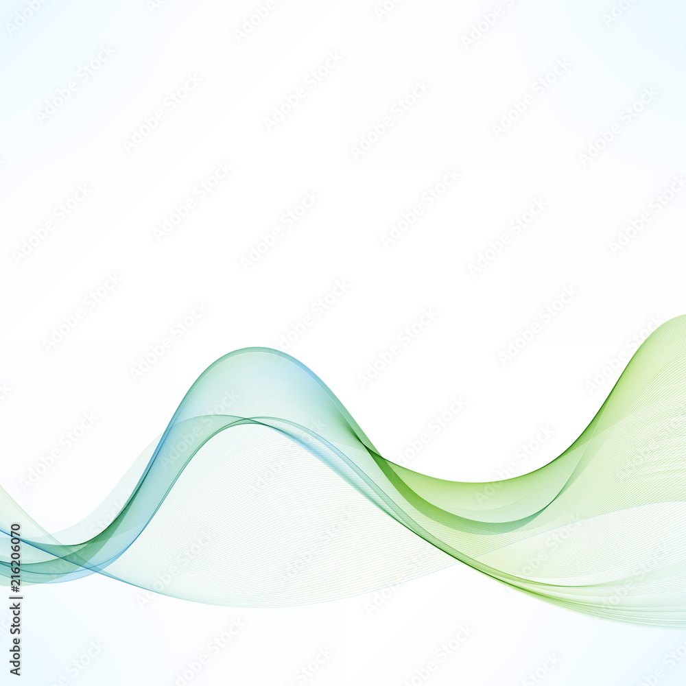 Abstract vector background, blue and green transparent waved lines for ...