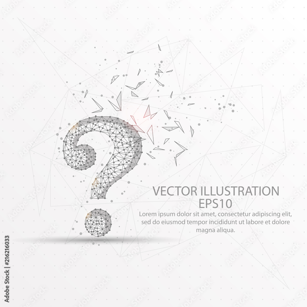 Round question mark low poly wire frame on white background. Stock ...