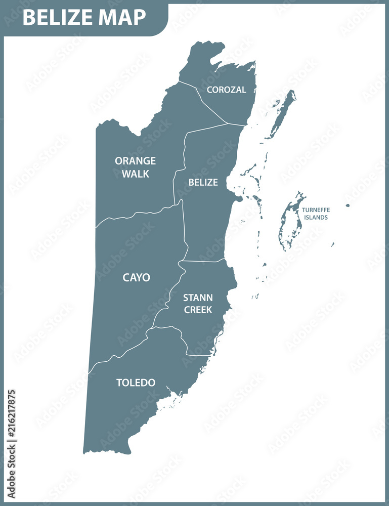 The detailed map of Belize with regions or states. Administrative ...